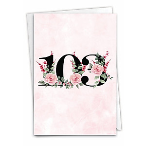 NobleWorks 103th Milestone Birthday Greeting Card with 5 x 7 Inch Envelope (1 Card) Floral Age 103 C8269MBG