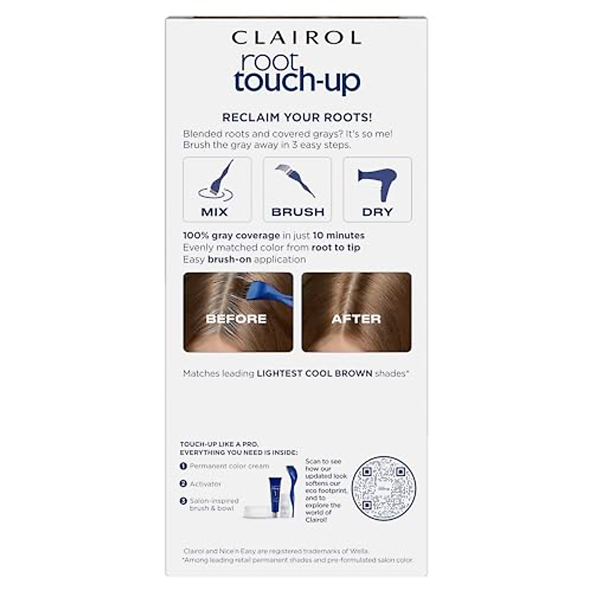 Clairol Root Touch-Up by Nice'n Easy Permanent Hair Dye, 6.5A Lightest Cool Brown Hair Color, Pack of 1