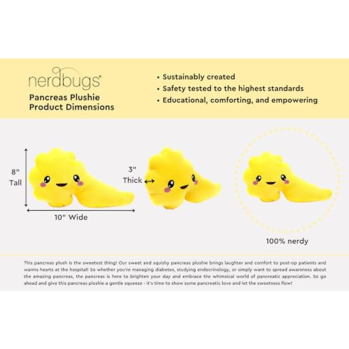 nerdbugs Pancreas Plush - Sucrose, Yet so far! Diabetes Gift/Pancreatitis Gift/Get Well Gift/Health Education Toy/Surgery Gift/Anatomy Plush Organ Gift