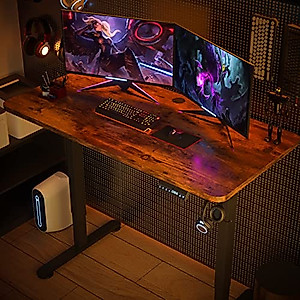 Monomi Electric Height Adjustable Standing Desk, 48x24 Inches, Ergonomic Home Office Sit/ Stand Up Desk (Black Steel Frame/Rustic Brown Top)