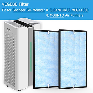 Vegebe 2 Pcs Filter Replacement Fit for Gocheer GH-Monster & CLEANFORCE MEGA1000 & MOUNTO Extra large Air Purifier, 3-IN-1 Filter Include Pre-Filter, True HEPA Filter, Activated Carbon Filter, 2 Pcs