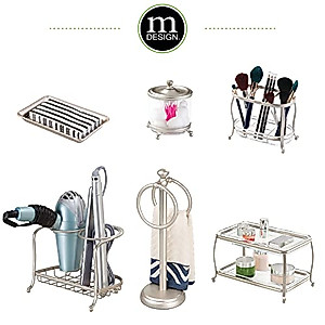mDesign Metal Storage Organizer Tray for Bathroom Vanity Countertops, Closets, Dressers - Holder for Watches, Earrings, Makeup, Reading Glasses, Perfume, Guest Hand Towels, Satin