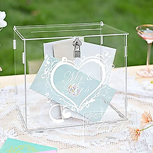 Jolik Acrylic Wedding Card Box with Lock Wedding Gift Card Box, Large Clear DIY Card Box Wedding Money Box for Wedding Birthday Baby Shower Anniversary
