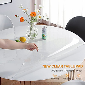 VeeCano 54 Inch Round Clear PVC Table Protector Kitchen Countertop Cover Protector Waterproof Table Cover Rectangle Plastic Tablecloth Vinyl Non Slip Oblong for Circle Coffee Dining Table 1.5mm Thick