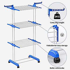 Large Clothes Drying Rack, 4-Tier Clothes Drying Rack with 67H x 19W x 30L Inches, Movable Clothes Drying Rack with Casters for Indoor/Outdoor for Drying Clothes, Bed Covers, Shoes, Sofa Covers etc