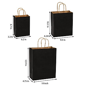Nicunom 90 Pack Black Kraft Paper Bags, 6x3x8/8x4x10/10x5x13 Bulk Shopping Bag Craft Bags Thick Party Favor Bag with Handle for Wedding Birthday Halloween Father's Day Mother' Day Christmas Anniversary