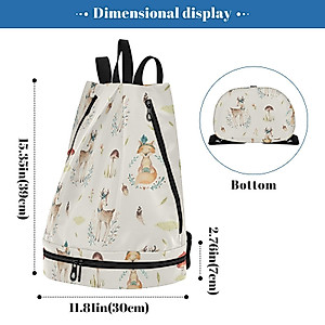 Cute Baby Foxes Deer Animal Backpack Beach Bag with Shoe Compartment Waterproof Gym Bag, Beach Backpack for Women