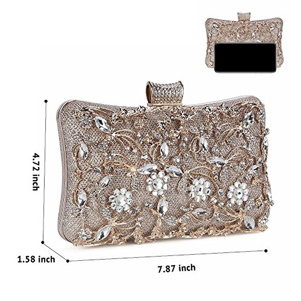 Tanpell Womens Crystal Evening Clutch Bag Rhinestone Wedding Handbag Purse for Bridal Prom Cocktail Party (Champagne)