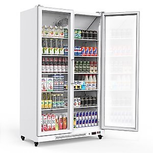 ExploreHorizon 27.1 Cu.Ft Merchandiser Refrigerator, Display Refrigerator, Beverage Cooler, LED Lighting,10 Adjustable Shelves, Drink Fridge for Home Restaurant Grocery Stores, White