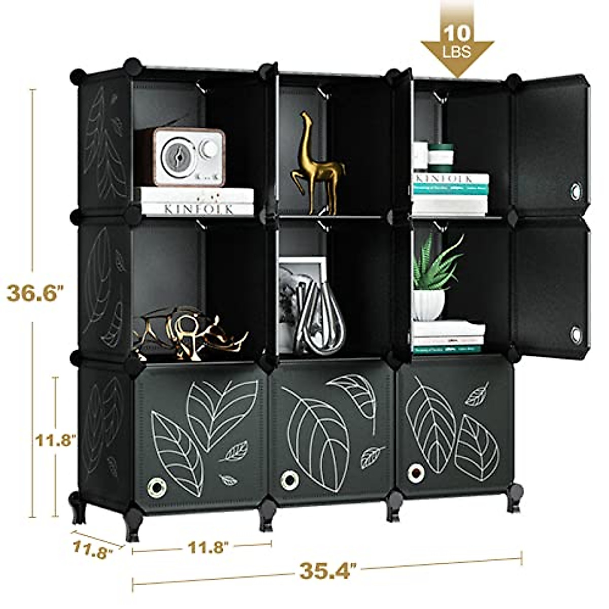 GREENSTELL Cube Storage Organizer, 9-Cube Closet Organizer with Doors, DIY Plastic Storage Cubes Organizer, Modular Storage Cabinet Book Shelf Shelving for Bedroom, Living Room, Office Black