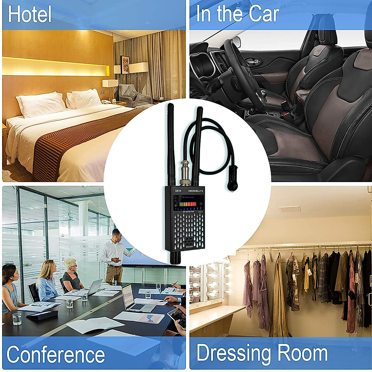 Hidden Camera Bug Detector Upgraded 2022 Newest Anti Spy Detector with LCD, RF Signal Wireless GPS car Tracker Eavesdropping Device Finder with Extra AI Function, GSM,MAZEBLITZ