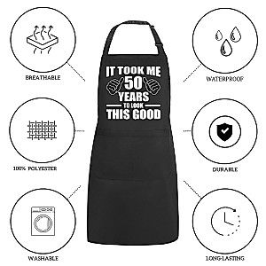 POTALKFREE 50th Birthday Gifts for Women Men, Funny Chef Aprons with Pockets, Kitchen Cooking Grilling Apron for Grandma Grandpa Dad Mom, Grill Decorations for Christmas Thanksgiving