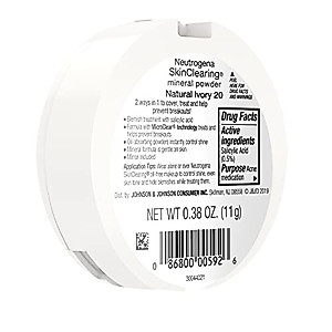Neutrogena SkinClearing Mineral Acne-Concealing Pressed Powder Compact, Shine-Free & Oil-Absorbing Makeup with Salicylic Acid to Cover, Treat & Prevent Breakouts, Natural Ivory 20,.38 oz (Pack of 2)