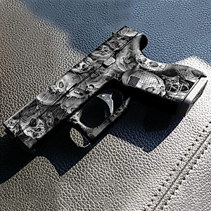 SkinArms Pistol Skin, 100% Waterproof Matte Finish Vinyl Decal, Precut Pieces Easy to Install and Fits All Handgun Within 9’’ Length, Protects Pistol with Style (SA Skull Vengeance)