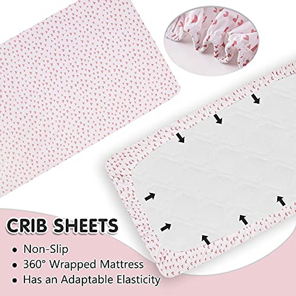 Honkaii Swan Crib Bedding Set for Girls 3pcs, Crib Sheet, Crib Skirt, Crib Quilt Included, Pink Crib Sets