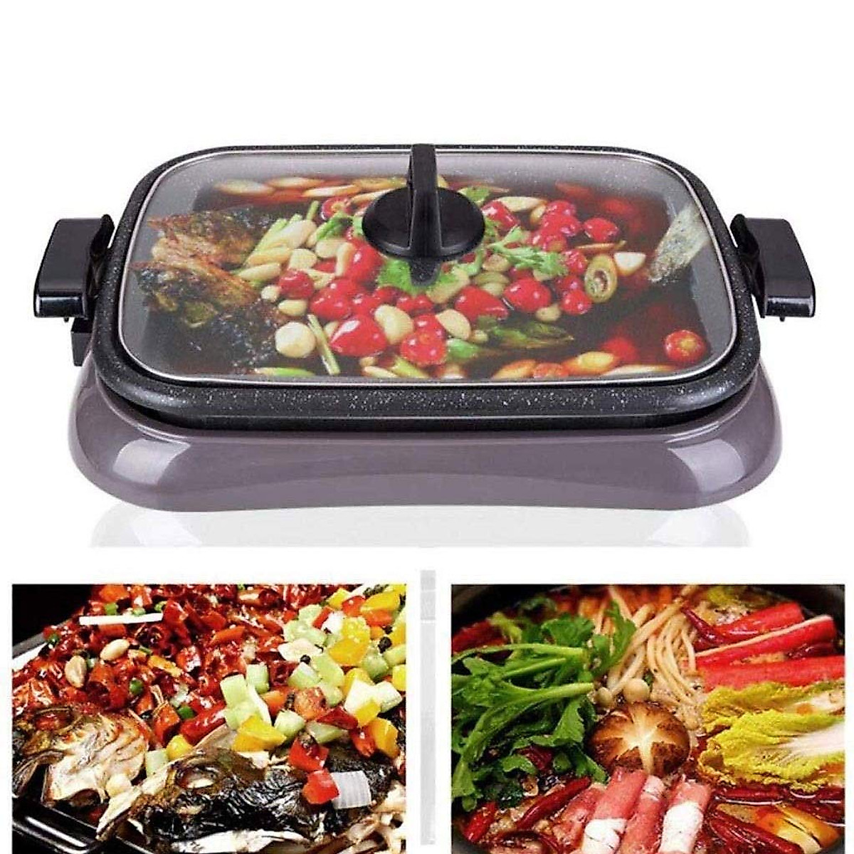 KJHD Frying Pan, Non-stick Deep Dish Heavy Duty Electric Skillet with Tempered Glass Vented Lid and Easy-Pour Spout, Dishwasher Safe