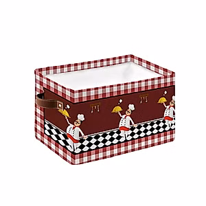Fat Chef Cube Storage Organizer Bins with Handles, 15x11x9.5 Inch Collapsible Canvas Cloth Fabric Storage Basket, Buffalo Plaid Checked Flag Accessories Books Bin Boxes for Shelves, Closet