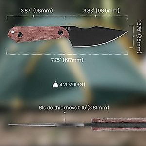 Kizer/Maverick Customs Harpoon Fixed-blade Knife D2 Blade with Red Micarta Handle - 1040E1