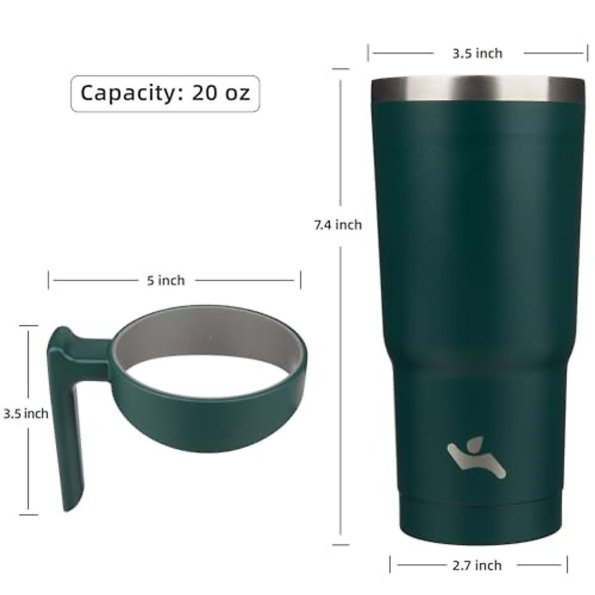Konokyo 20 oz Tumbler with Handle and 2 Straw 2 Lid, Insulated Water Bottle Stainless Steel Vacuum Cup Reusable Travel Mug,Army Green