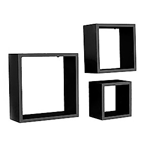 WALLNITURE Modern Home Decor Square Cube Floating Wall Shelf Black Set of 3
