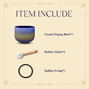 CVNC 8 Inch Rainbow Colored A Note Third-Eye Chakra Frosted Quartz Crystal Singing Bowl + Free mallet & O-ring
