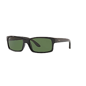 Ray-Ban RB4151 Rectangular Sunglasses, Black/Green, 59 mm