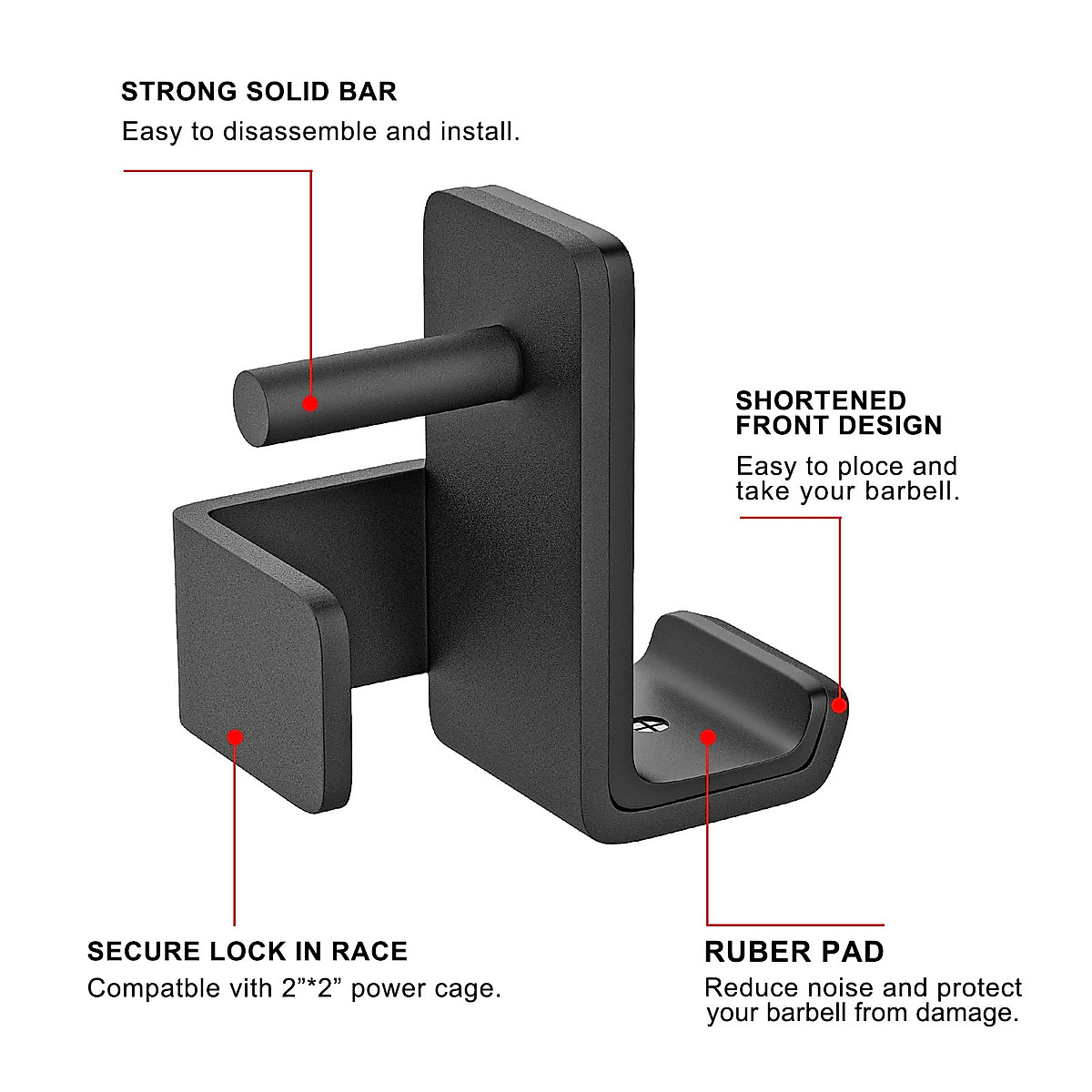 SELEWARE Solid Steel J Hooks for 2" x 2" Tube Power Cage with 5/8" Hole Squat Rack Attachment, J-Hook Barbell Holder for Power Rack, Set of 2
