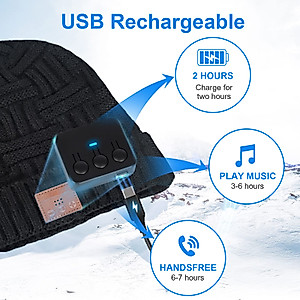 Bluetooth Beanie Hat Music Beanie for Men and Women Warm Knit Hats Built-in Detachable Stereo Speakers & Microphone Winter Cap Suitable for Running Hiking Tech Gifts for Teens Black