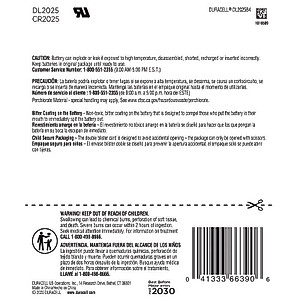 Button Cell Lithium Battery #2025, 4/Pk