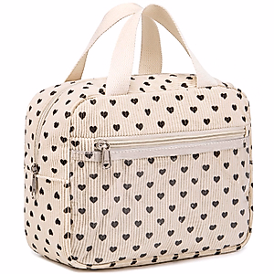 CAMTOP Makeup Bag Women Girls Corduroy Cosmetic Bags Travel Toiletry Purse Zipper Pouch (Black Heart)
