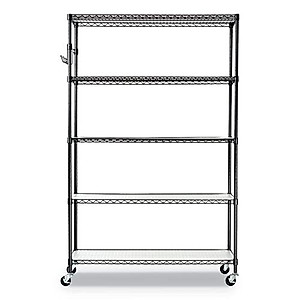 Alera 5-Shelf Wire Shelving Kit with Casters and Shelf Liners, 48w x 18d x 72h, Black Anthracite