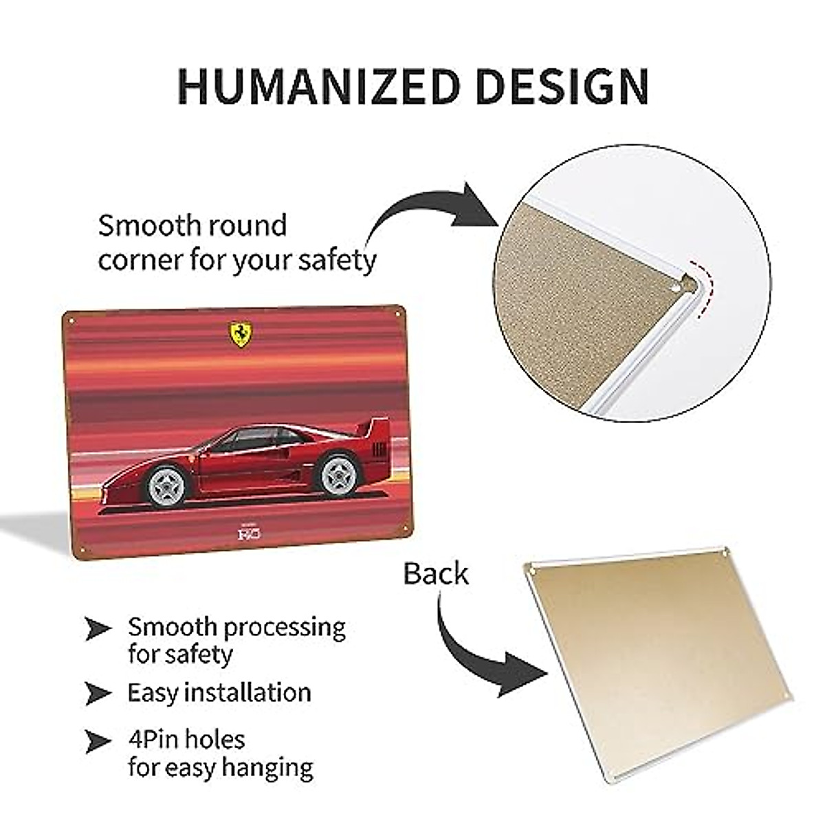 FERRARI F40/CAR FLAT VECTOR PosterMetal Sign Retro Wall Decor for Home Gate Garden Bars Restaurants Cafes Office Store Pubs Club Sign Gift 12 X 8 INCH Plaque Tin Sign