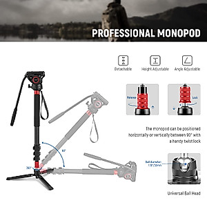 NEEWER 71.6" Pro Camera Monopod with Feet, Carbon Fiber Telescopic Video Monopod with QR Plate Compatible with DJI RS Gimbals Manfrotto, Removable Base for Camera Camcorder, Max Load 13.2lb/6Kg, TP71