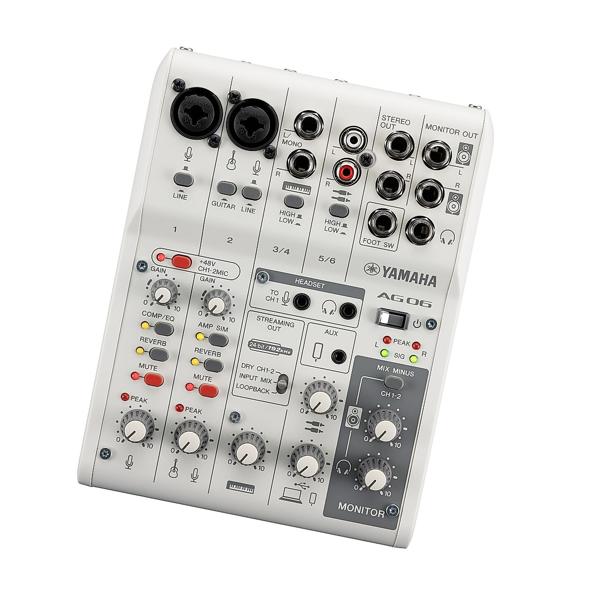 Yamaha AG06MK2 White 6-Channel Live Streaming Loopback Mixer/USB Interface with Steinberg Software Suite