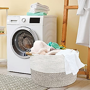 Large Woven Nursery Basket 21.7" x 13.8" Rope Woven Bins with Handles for Baby Cloth Toys Book Storage, Sturdy Decorative Storage Baskets for Organization, Living Room Bathroom Bedroom