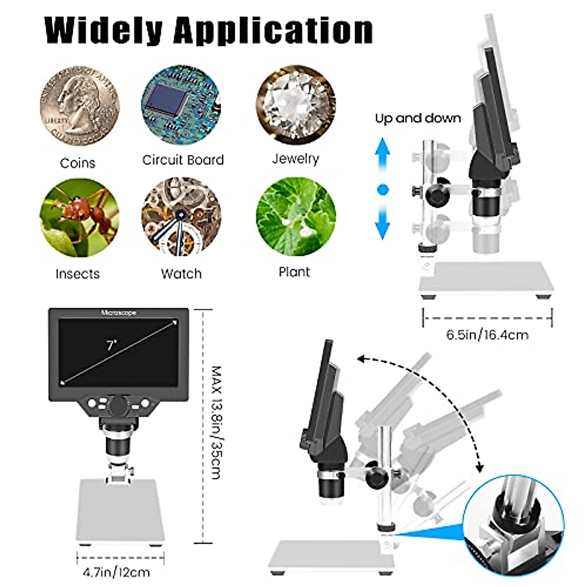 7 inch LCD Digital USB Microscope with 32G TF Card,Micsci 1200X Magnification 12MP 1080P Handheld Camera Video Recorder,PC View,Rechargeable Battery,Fill Lights for Coins PCB Soldering Circuit Board