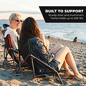 Cascade Mountain Tech Camping Chair - Low Profile Polyester Folding Chair for Camping, Beach, Picnic, Barbeques, Sporting Event with Carry Bag and Cushion Availability, Orange