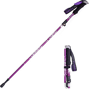 Kelendle Collapsible Trekking Pole Aluminum Ultralight Travel Trekking Hiking Pole for Men and Women Purple