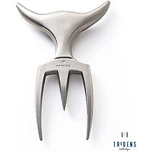 Tridens Hand Finished Ergonomic Vintage Brute Stainless Steel Fork, 165mm / 6.5-in With Beechwood Base, 100% Made In France