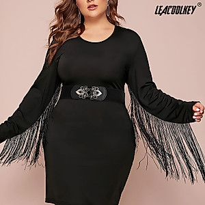 LEACOOLKEY 4 Pack Women Wide Elastic Waist Belt for Dress Vintage Stretch Cinch Belt Retro Buckle