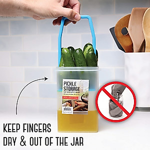 Bonita Home Pickle Storage Container with Strainer | Lift, Drain and Store Condiment Food Saver Jar with Snap Lid | 40.6 oz, 7.5" H x 4.25" W x 4.25" L (Jade Green)