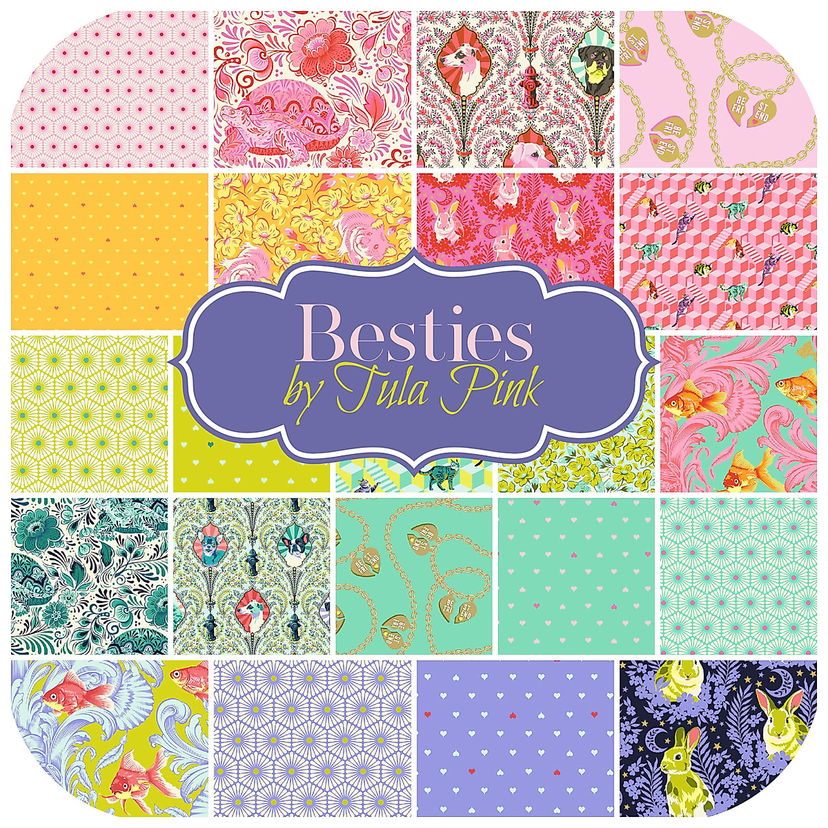Besties Fat Quarter Bundle (22 Pieces) by Tula Pink for Free Spirit 18 x 21 inches (45.72 cm x 53.34 cm) Fabric cuts DIY Quilt Fabric