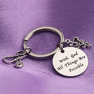 BEKECH Veterinarian Gift Veterinary Technician Gift with God All Things are Possible Keychain with Caduceus Stethoscope Charm Vet Tech Jewelry Animal Rescue Gift (Silver)