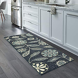 Maples Rugs Reggie Floral Runner Rug Non Slip Hallway Entry Carpet [Made in USA], 2' x 6', Persian Blue