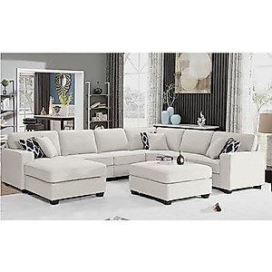 Legend Vansen 137'' Reversible Flexible Combination Modular Sofa Couche with Ottoman Sectional, Cream