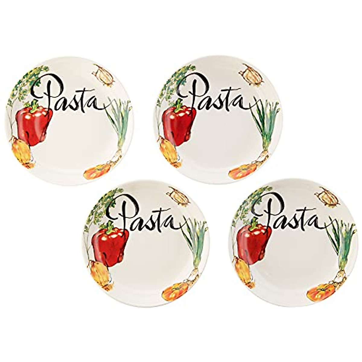 Lorren Home Trends 5 Piece Porcelain Pasta Set Vegetable Design, Multicolor