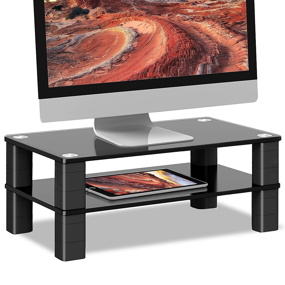 TAVR Monitor Stand Riser, 2 Tier Monitor Stand with Storage Organizer and Adjustable Height for Computer Laptop PC Printer Screen, Black