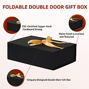 Gift Boxes with Lids Pack of 1, 8.5"x8"x4" Small Black Gift Box with Ribbon Card Fancy Gift Wrap Boxes for Wrapping Presents Festival Anniversary, Birthday, Weddings, Groomsmen Proposal Boxes
