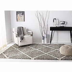 SAFAVIEH Hudson Shag Collection Area Rug - 8' x 10', Grey & Ivory, Modern Trellis Design, Non-Shedding & Easy Care, 2-inch Thick Ideal for High Traffic Areas in Living Room, Bedroom (SGH281B)