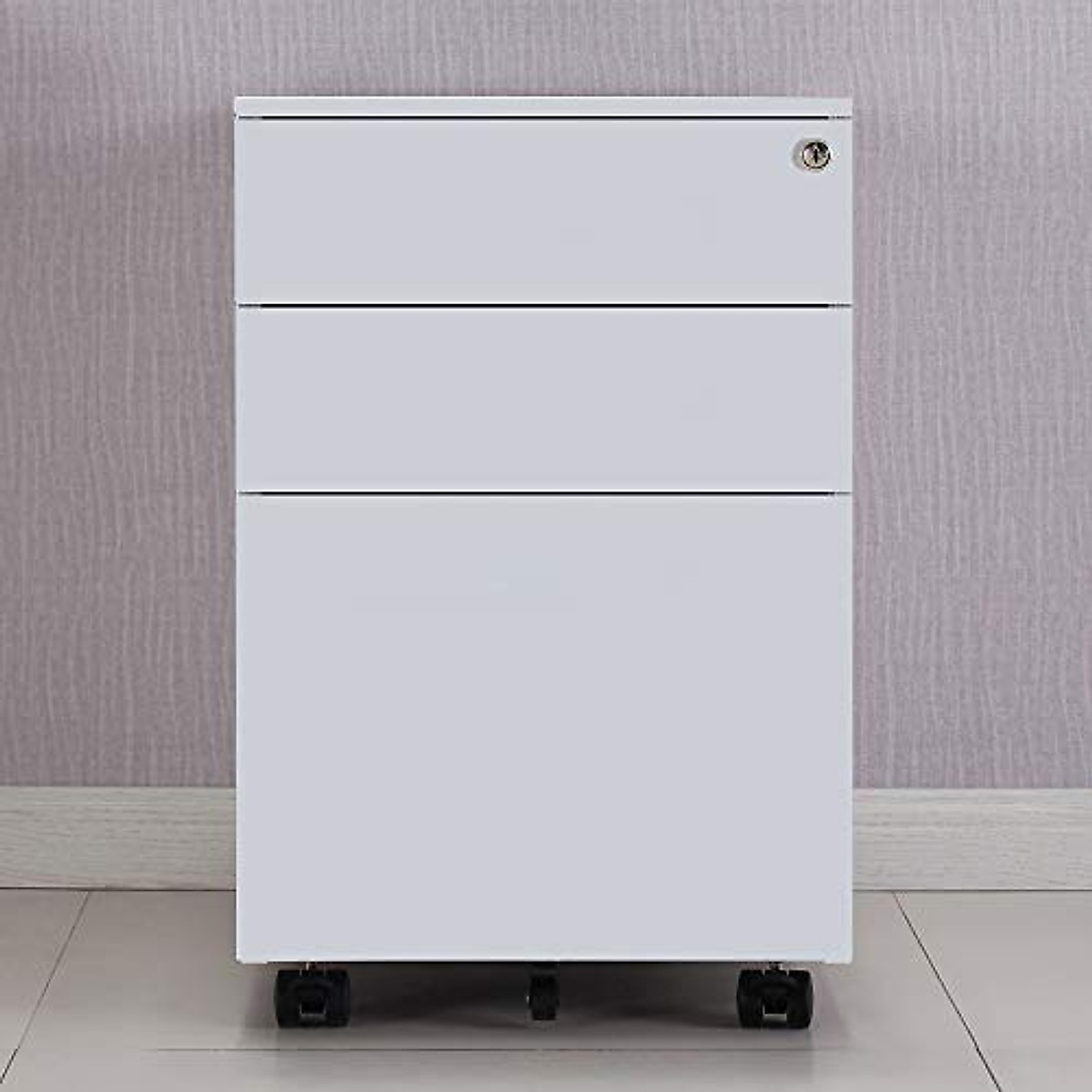Danxee Fully Assembled Modern Design 3 Drawers Metal Mobile File Cabinet for Legal/Letter Size with Lock Key on Wheels for Home Office (White)